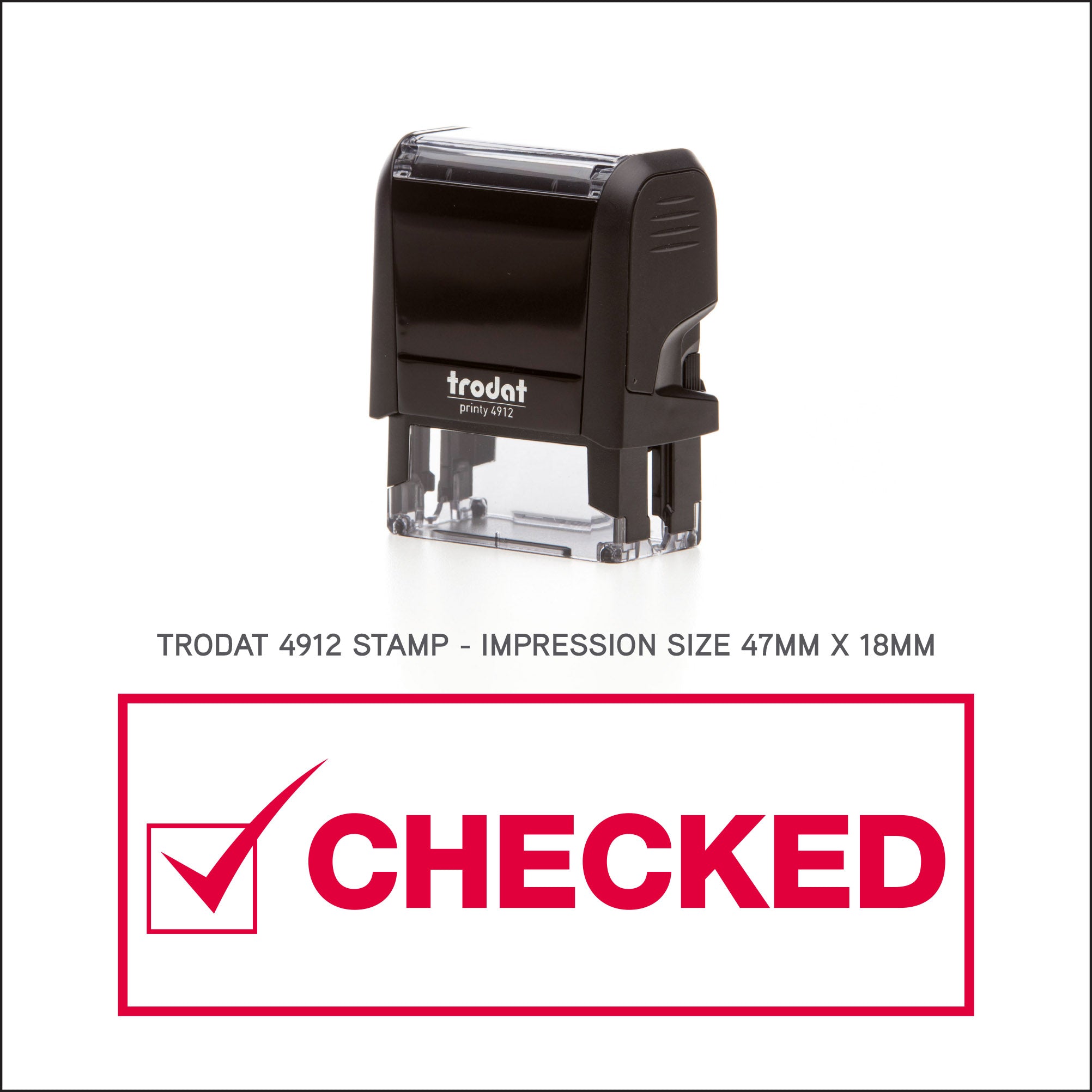 Checked Rubber Stamp - Trodat 4912 - 45mm x 18mm Impression - Stamp Ninja